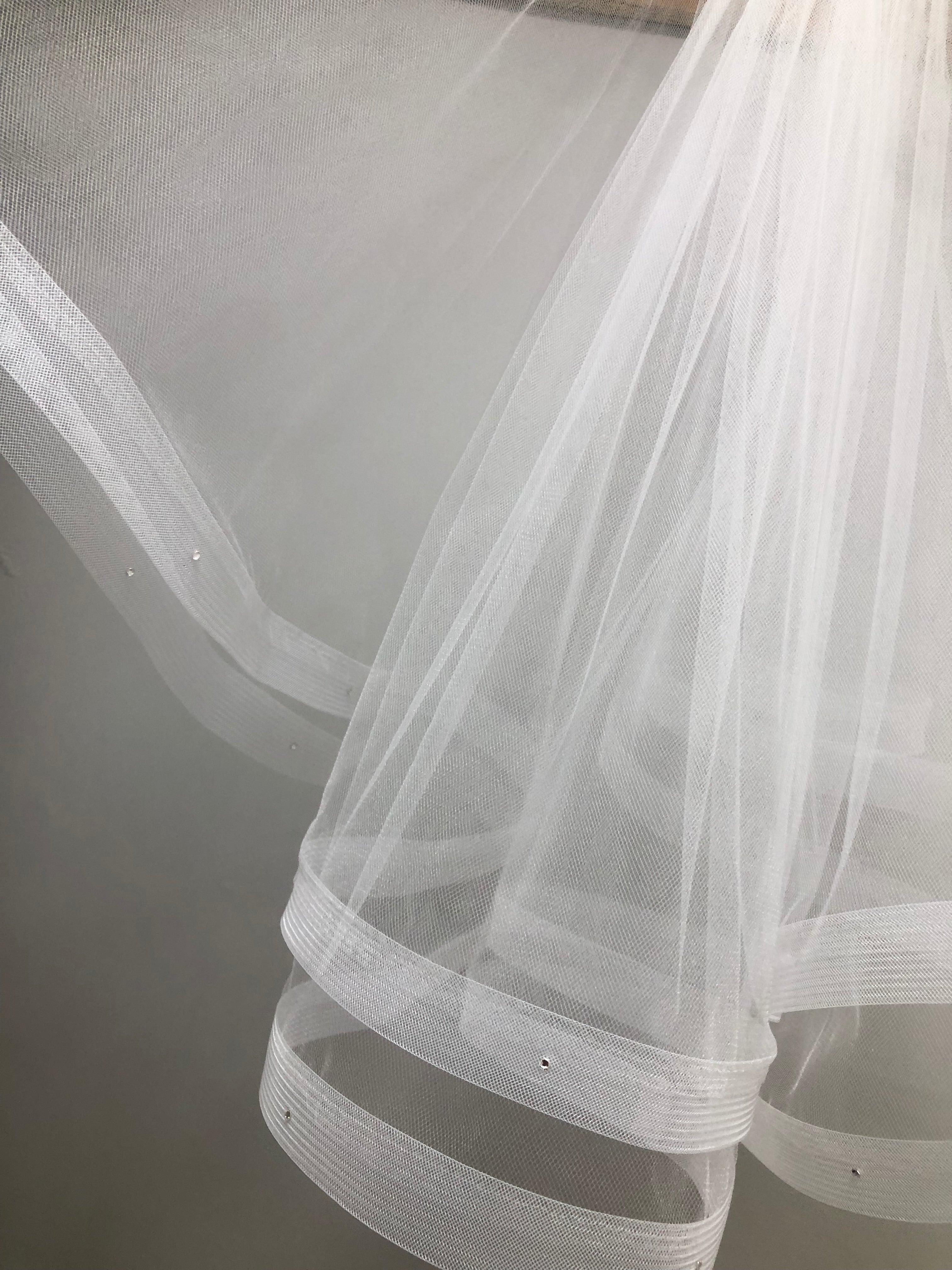 White communion veil with Horse Hair border and scattered stones ...